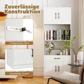 Costway Kuchyňská skříňka 168 cm bufetová s nabíjecí stanicí 1 USB a 1 Kuchyňská