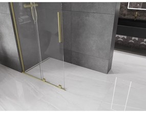 Mexen Velar L, posuvná sprchová zástěna Walk-in 100 x 200 cm, 8mm čiré sklo, zlatá matná, 871-100-003-03-55
