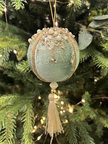 Modrozelená vánoční koule se střapcem 17cm