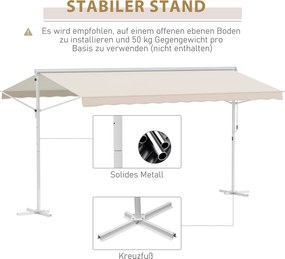 Stojící markýza Markýza 4,5 x 3,4 m kryt terasy zahradní markýza se skládacím ramenem klika terasa krémová hliníková kovová