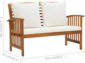 Zahradní lavice s poduškami 119 cm masivní akáciové dřevo 310260