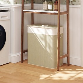 HOMCOM Bambusový koš na prádlo s víkem 100L Koš na prádlo se 2 přihrádkami a vyjímatelným vnitřním pytlem pro laundry room a ložnici 52x32x63 cm Přír…
