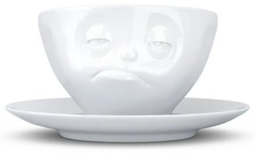 Bílý rozmrzelý porcelánový hrnek s podšálkem 58products