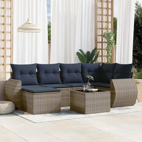 7dílná zahradní sedací souprava s polštáři šedá polyratan 3221670
