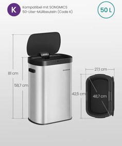 Automatický odpadkový koš 50 l SONGMICS LTB640E01 stříbrný