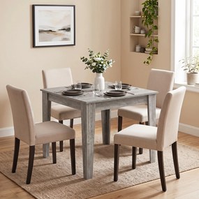 HOMCOM jídelní stůl pro 4 osoby, čtvercový kuchyňský stůl 80x80x75 cm s protiskluzovými nožičky, šedý dřevěný efekt