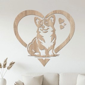 dřevo života Dřevěná dekorace Corgi láska Zvolte rozměr (cm): 40x37, Zvolte barvu dekoru: Dub Sonoma
