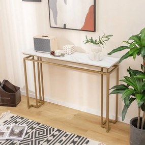 Costway 120 cm konzolový stůl s deskou z umělého mramoru a geometrickým kovovým