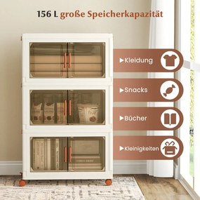 Costway Úložný box s víkem a kolečky a průhlednými dveřmi Skládací – bílý