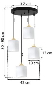 Závěsné svítidlo Riffle Square, 4x bílé skleněné stínítko, b/g, o