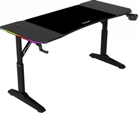 Výškově nastavitelný herní stůl ERACER H1214 — 140x60 cm, kov, melamin, černá, RGB podsvícení