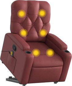 Zvedací masážní polohovací křeslo vínové umělá kůže 3204783