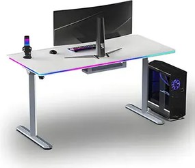 ULTRADESK QUEST šedá-bílá / Herní stůl / 140 × 70 cm / elektricky nast