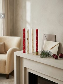 Sinsay - Sada vánočních stolních svíček s potiskem vánočních stromků 4 pack - červená