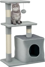 PawHut Kočičí Škrabadlo 81,5 cm s Sijouxovými Sloupci, 2 Platformami, Jaskyní a H koulej, Stylový Design 50x30x81,5 cm Tmavě šedá | Aosom