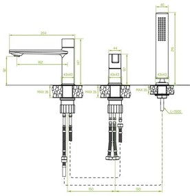 Laveo Tores, 3-otvorová vanová baterie, grafitová, LAV-BVT_913D