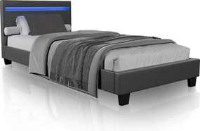 Juskys Čalouněná postel Paris s LED osvětlením Barva: tmavě šedá, Velikost: 90 × 200 cm