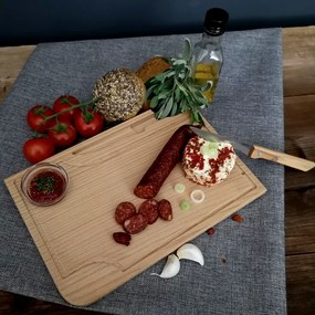 AMADEA Dřevěné prkénko na steak s nožem a miskou, masivní dřevo, 30x20x1,5 cm