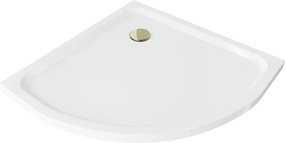 Mexen Flat sprchová vanička půlkruhová slim 90 x 90 cm, bílá, sifon zlatý - 41109090G
