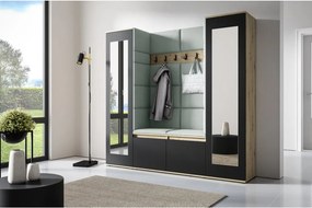 Eka Předsíňová stěna s čalouněnými panely Trinity 31 - Dub Artisan s černou / Světlá zelená 2321