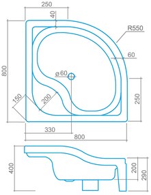 Roltechnik Outlet Polohluboká samonosná čtvrtkruhová sprchová vanička SEMIDEEP NEO Varianta: rozměry: 80x80 cm - (SEMIDEEP_NEO-80x80 - 8000197)