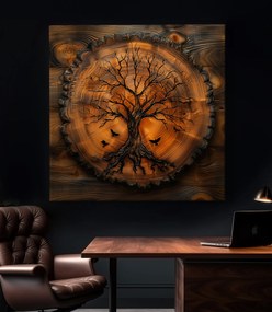 Obraz na plátně - Strom života Ygess, dřevo styl FeelHappy.cz Velikost obrazu: 80 x 80 cm
