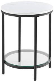 Okrouhlý příruční stolek, 2-úrovňový, se skleněnou poličkou, mramorový efekt