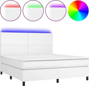 Box spring postel s matrací a LED bílá 160x200 cm umělá kůže 3135832