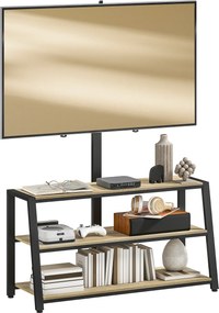 HOMCOM TV nábytek s držákem pro televizory přibližně 81–178 cm, otevřené police, nastavitelný úhel 35°, 108x41x135 cm, přírodní dřevěný vzhled