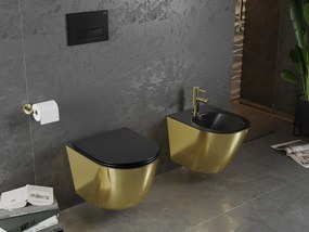 Mexen Lena wc mísa Rimless s pomalu zavírajícím tenkým sedátkem, duroplast, černá matná/zlatá - 30224076
