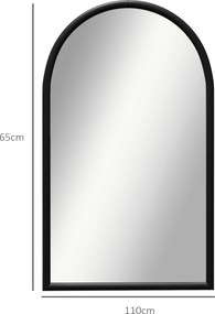 HOMCOM nástěnné zrcadlo s obloukem, 110 x 65 cm, dřevěný rám, obloukové zrcadlo pro obývací pokoj, ložnici, chodbu, černé