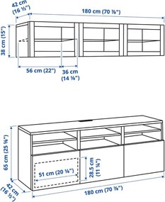 BESTÅ TV úložná sestava s proskl. dvířky, bílá Glassvik/Selsviken světle zeleno-modrá, 180x42x192 cm