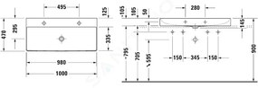 DURAVIT - DuraSquare Dvojumyvadlo nábytkové 1000x470 mm, bez přepadu, 2 otvory pro baterie, DuraCeram, bílá (2353100072)