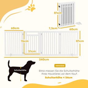 Schodišťová branka PawHut bez vrtání skládací bezpečnostní branka 4 kusy volně stojící se 2 podpěrnými nožičkami Bílá 81 cm | Aosom