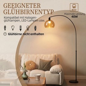 HOMCOM Stojací lampa, ohnutá hlava, nožní spínač, mramorový podstavec, plastový stínidlo, šedá