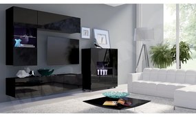 Obývací stěna Bralani III, Barva: černá + černá lesk / bílá + bílá lesk, Osvětlení: osvětlení LED - bílé