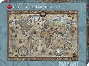 HEYE Puzzle Map Art: Retro svět / 1000 dílků / 70 × 50 cm