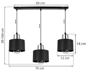 Závěsné svítidlo PANTA, 3x černé kovové stínítko, CH