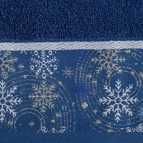 Bavlněný modrý ručník s vánoční výšivkou