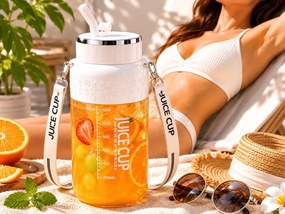 Verk Group Láhev s mixérem usb 1200 ml, hrnek na smoothie, šejker se slámkou a páskem