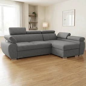 Sedací souprava BASTON | 255x170 cm | rozkládací + úložný prostor + OČALOUNĚNÝ ROZKLAD | šedá Neve 90