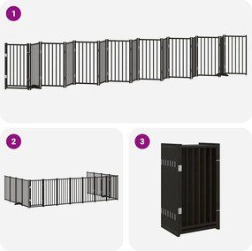 Zábrana pro psy s dvířky skládací 15 panelů černá 750 cm topol 3155714