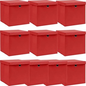 vidaXL Úložné boxy s víky 10 ks bledě modré 32 x 32 x 32 cm textil [288352] Barva: červená s víky