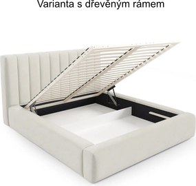 Čalouněná postel BORMINI+, 140x200 cm, s úložným prostorem a roštem Úložný prostor: S kovovým rámem úložného prostoru, Barva látky Velutto: Černá (Velutto 20)