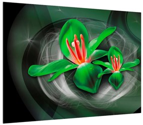 Moderní zelený obraz květů (70x50 cm)