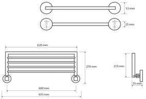 Sapho, X-ROUND polička na ručníky výklopná 650mm, chrom, XR420