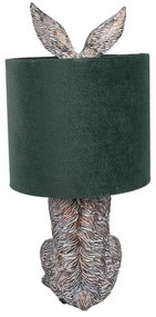 Hnědo-bílá stolní lampa králík s tmavě zeleným stínidlem Konijn – 20x43 cm
