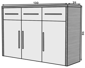 ADRK Komoda MARDEN OMBD-WS 130, bílá lesk/dub mont blanc dark
