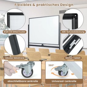 Costway Oboustranná mobilní tabule s mřížkovým vzorem a stojanem a – černý
