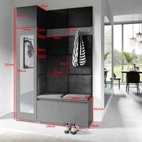 Eka Předsíňová stěna s čalouněnými panely Trinity 22 - Dub Artisan s černou / Černá 2316